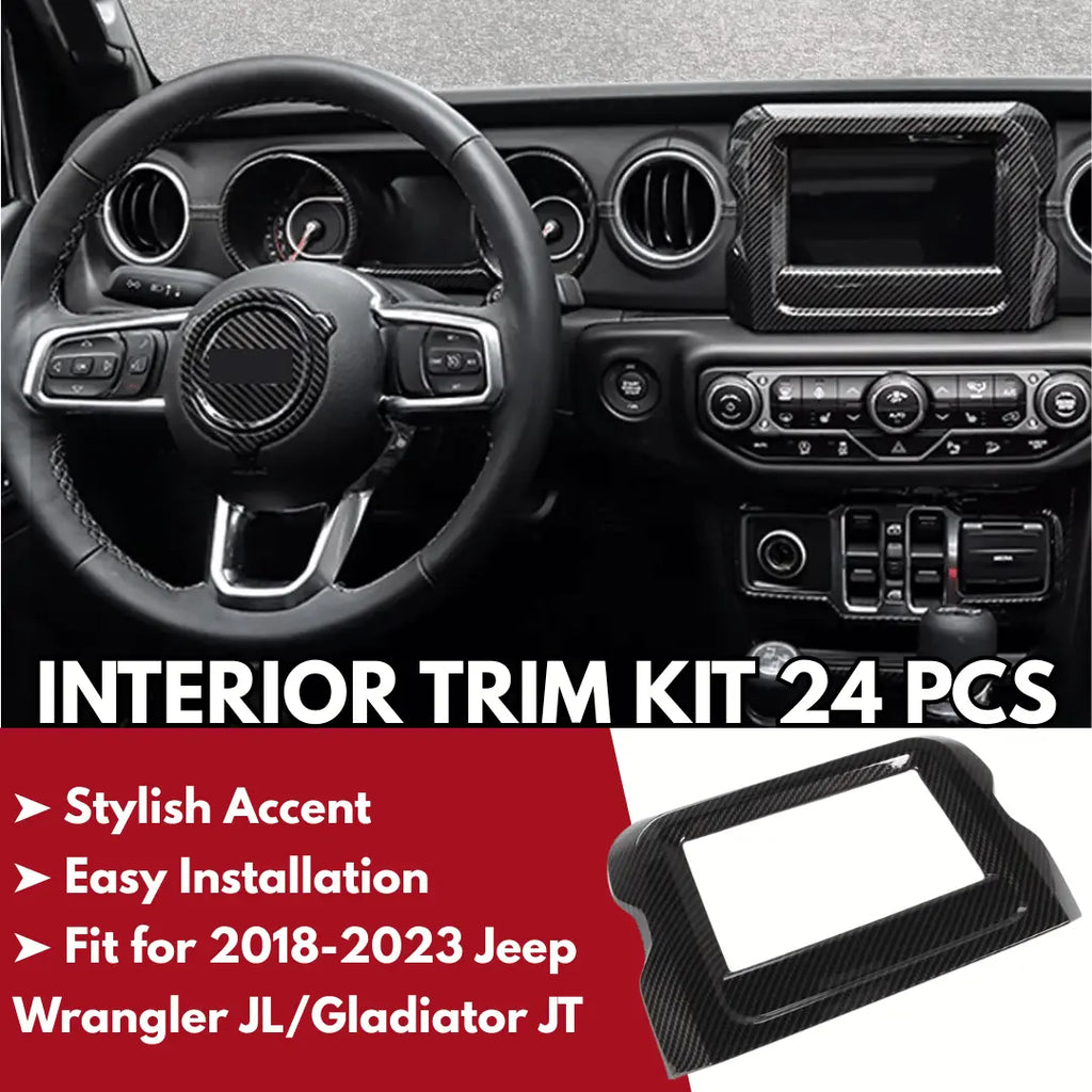 24PCS Black Carbon Fiber Interior Trim Cover Kit for Jeep Wrangler JL ...