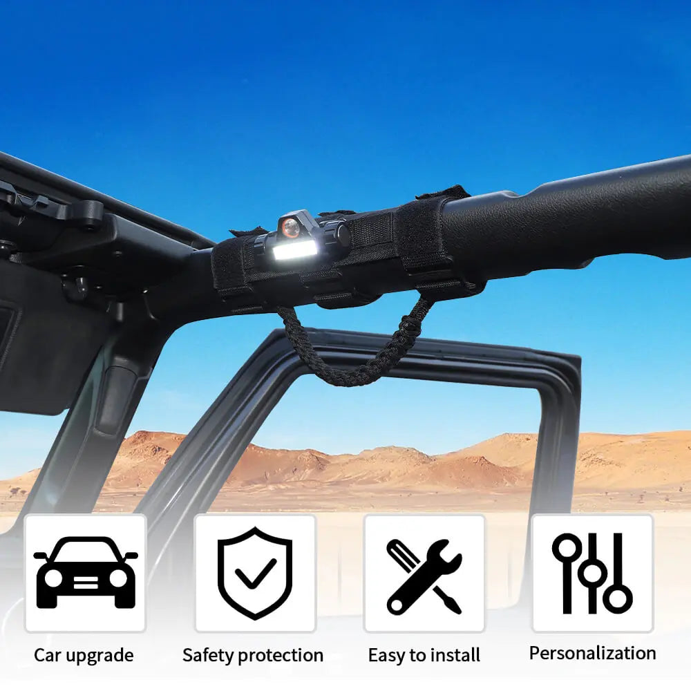 RT-TCZ Roll Bar Grab Handle Grip with Light for Jeep Wrangler TJ JK JL ...